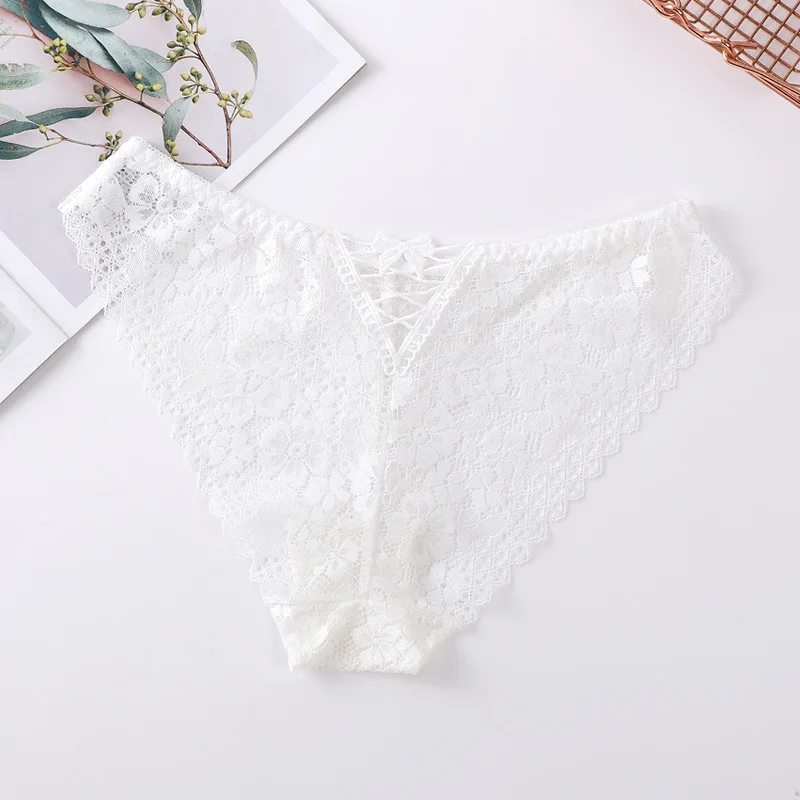 High Cut Lace Panties Seamless Underwear Solid Female Underwear Mid ...