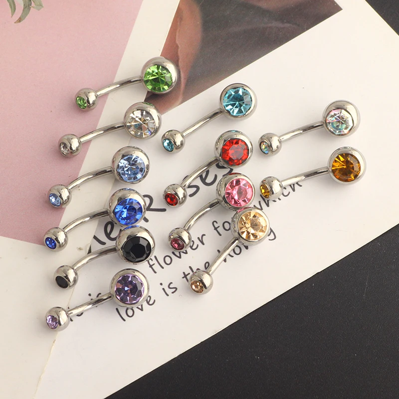G23 Titanium Double Gem Belly Button Rings Mix 12 Colors Choose High ...