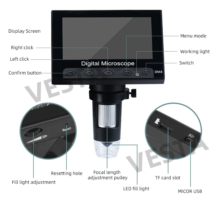 Microscope 4.3 Inch Lcd Display 1000x Zoom Usb Digital Microscope ...