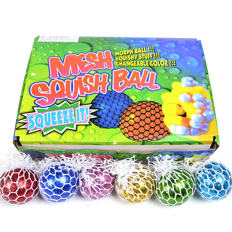 Wholesale Anti-stress Mesh Squishy Ball Squeeze 5cm Sequin Grape Balls ...