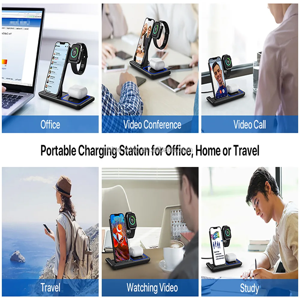 Portable Desktop Mobile Phone Wireless Charger Station 3in1 4 3 In One ...