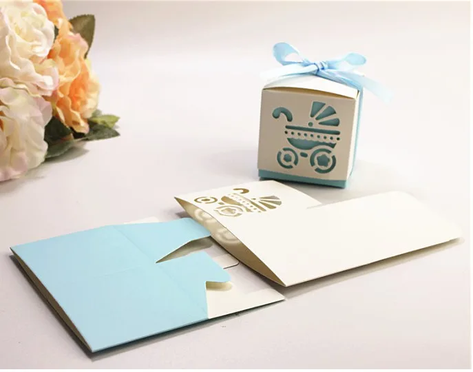 Newborn Baby Footprints Candy Boxes with Ribbon Baby Shower Packaging ...