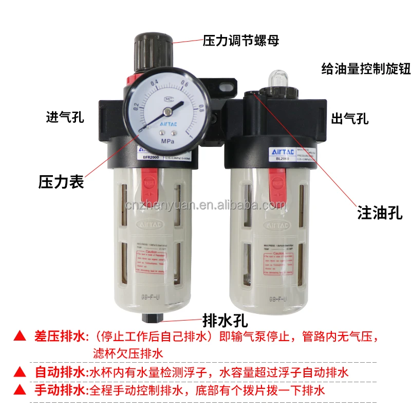AirTac AC BC Series Oil Water Separator Triplet Air Source Processor ...