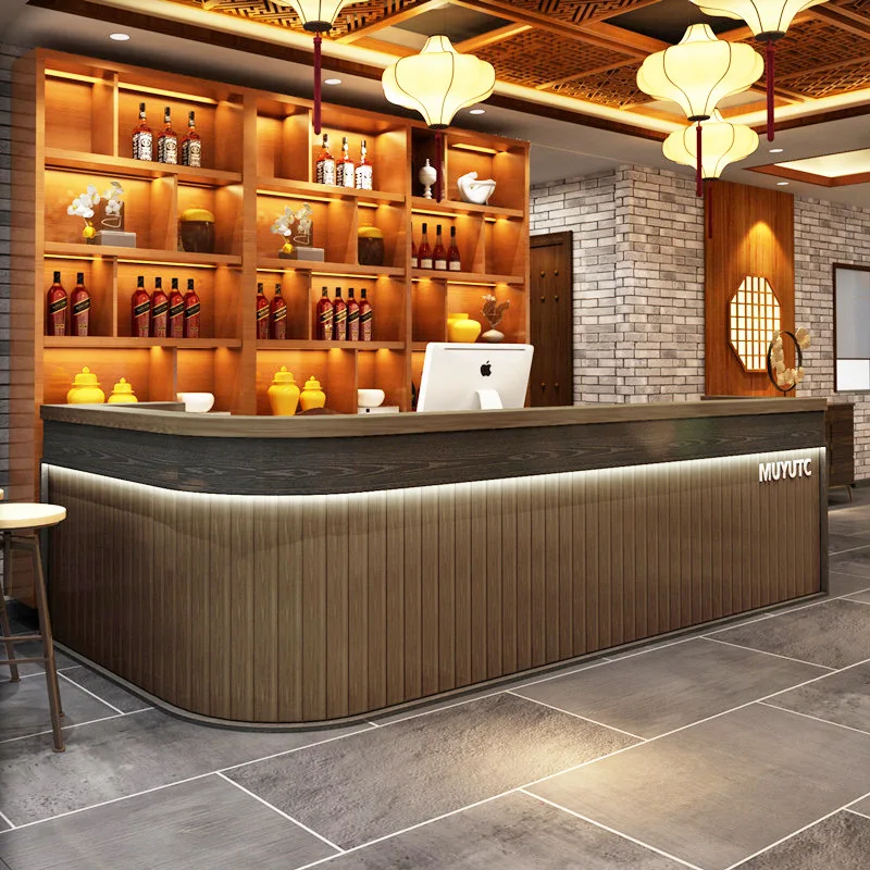 Modern wooden wine bar counter restaurant nightclub bar counter L-shape ...