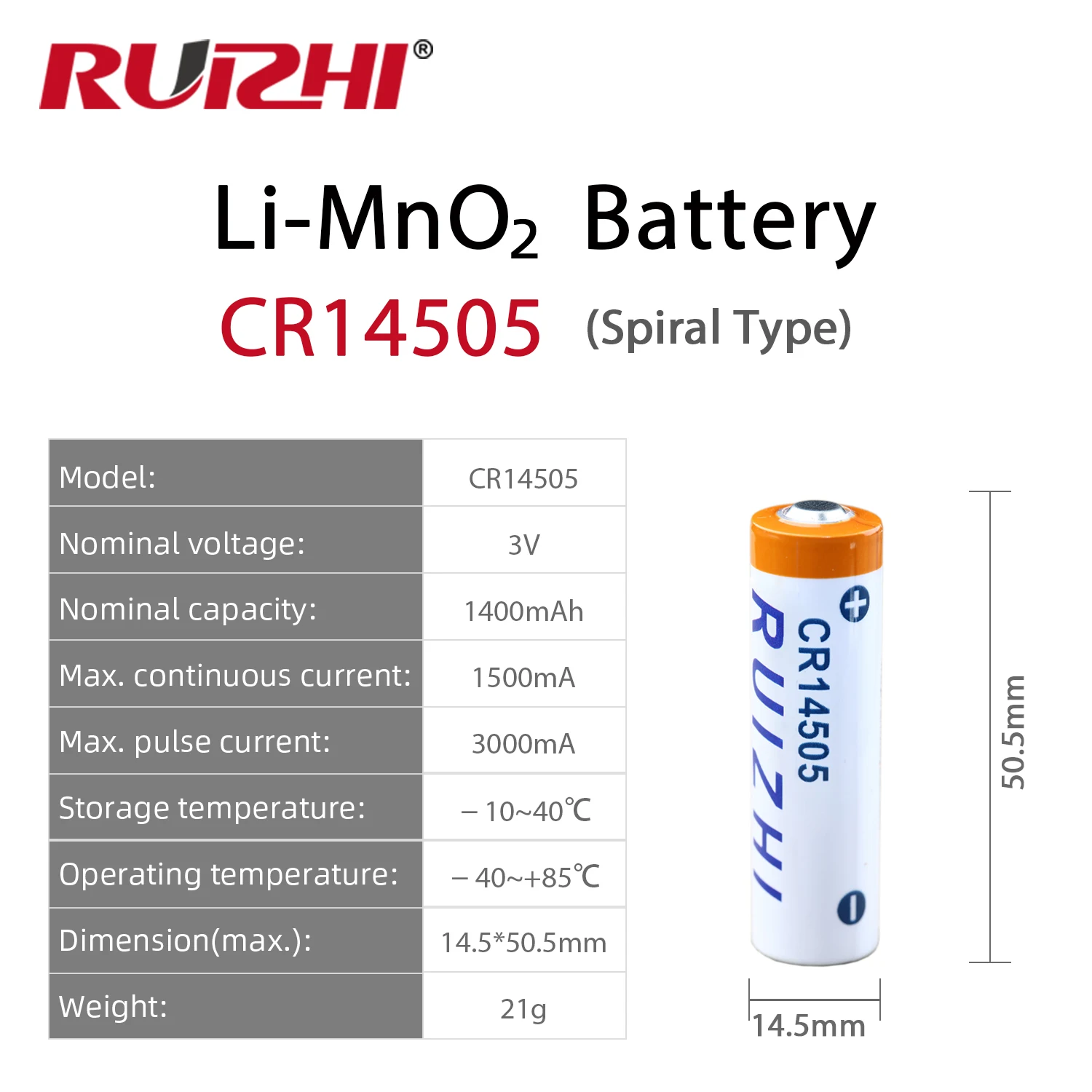 Cr14505 3v 1400mah Lithium Primary Battery For Medical Equipment & Oem