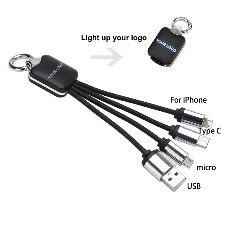 Hot Selling Keychain 3in1 Nylon Usb Charging Cable 15cm Led Light Up ...