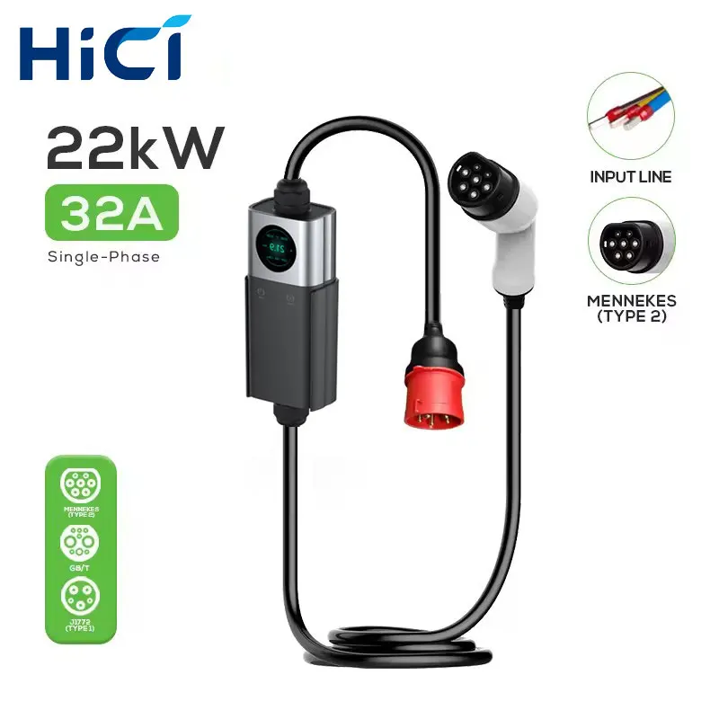 HICI-22kw Three-phase 380v 32A Home Portable EV Charger APP Bluetooth ...