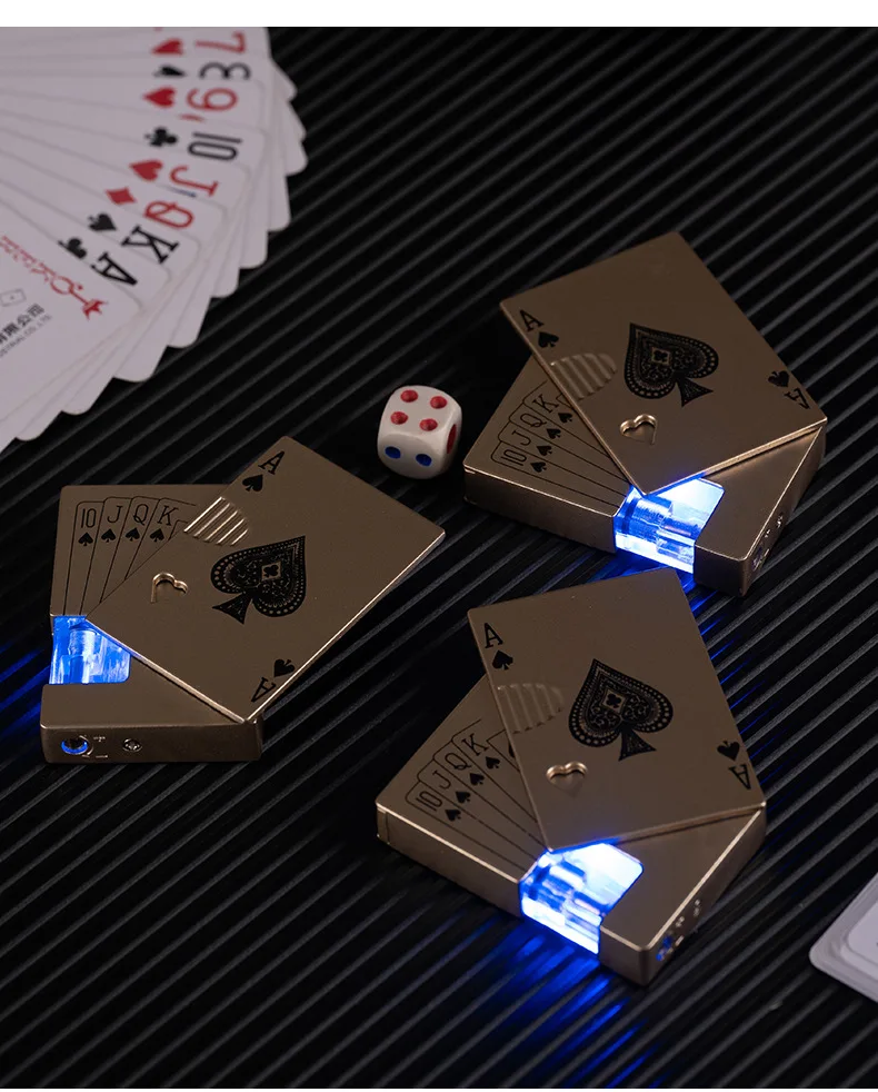 Refillable Gas Butane Led Green Flame Black Ace Poker Playing Card ...