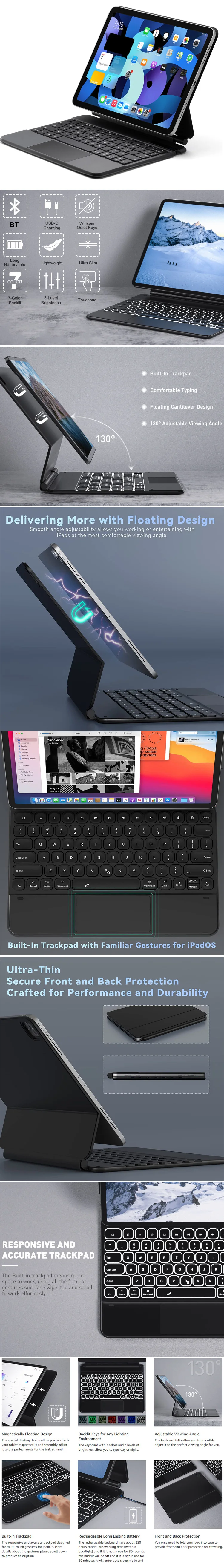 60% Floating Design Detachable Backlit Trackpad Magic Tablet Keyboard ...