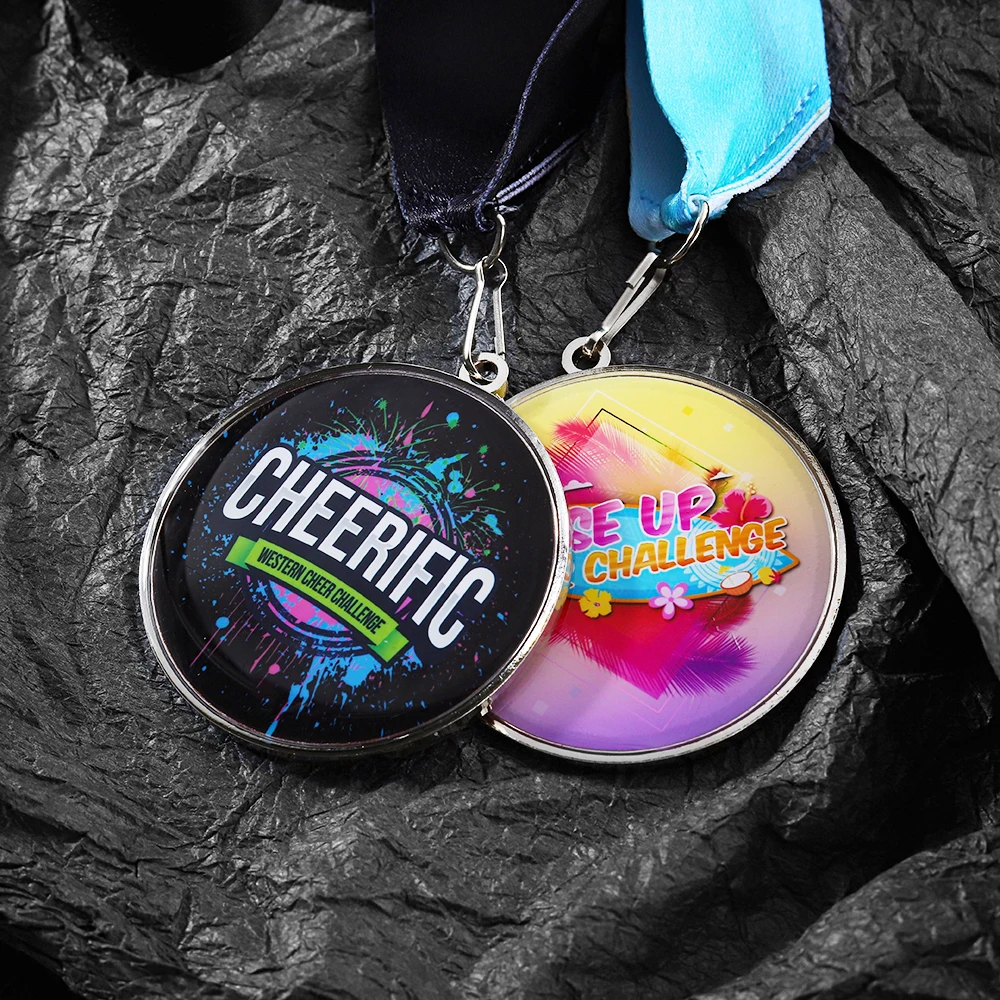 Personalized Logo Round Epoxy Dome Medal Cheer Challenge Virtual Music ...