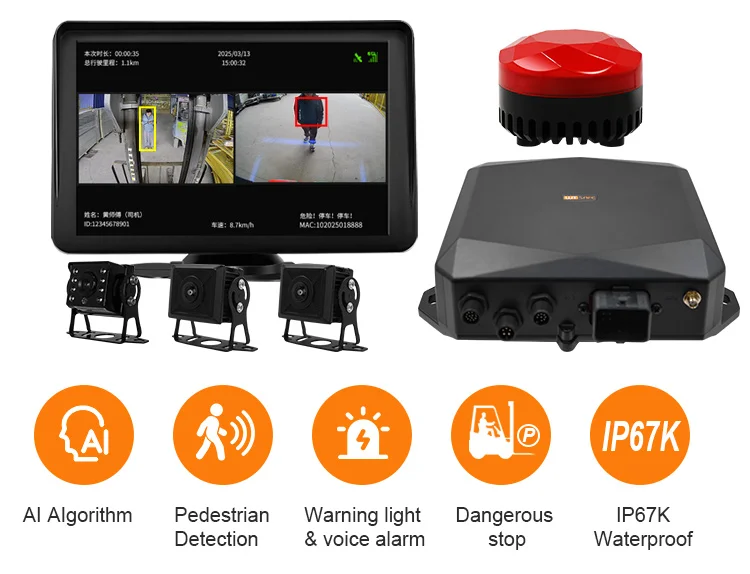 AI Camera Forklift Proximity Detector AHD Image Sensor Dual Screen ...