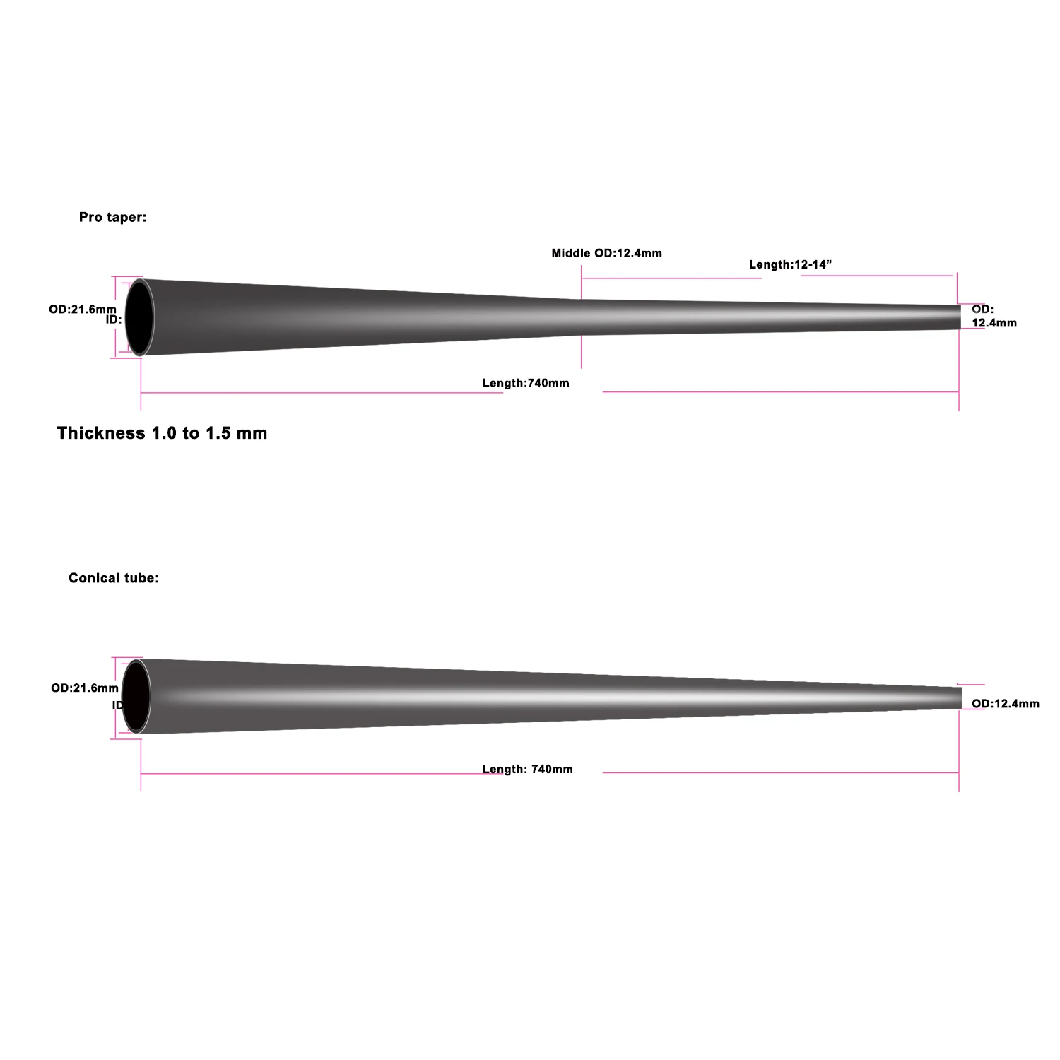 UD Direct Matte Low Deflection Tacos - Carbon Fiber Tubes