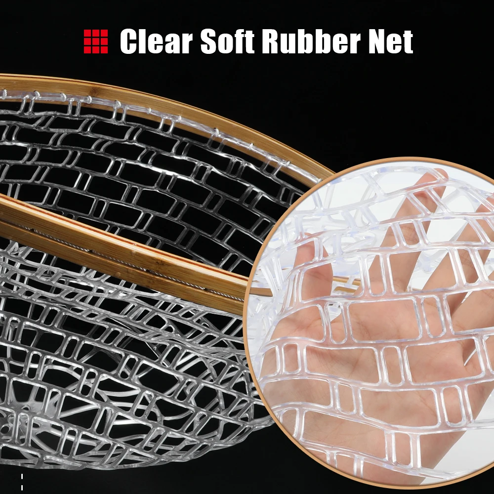 HONOREAL Comfortable Wooden Deepend Net Handle Clear Soft Rubber Mesh ...
