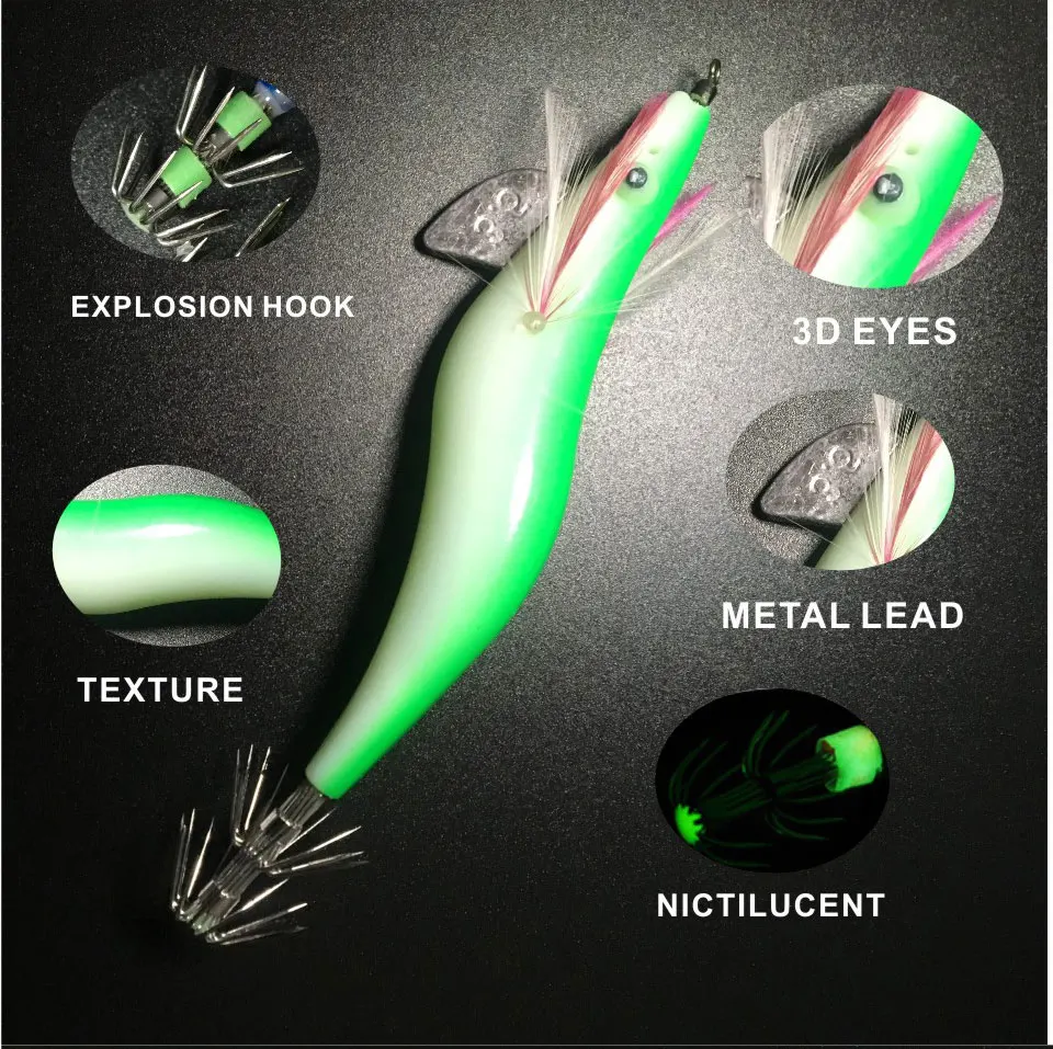 Colorful Wooden Shrimp Blaze Jenny Wooden Shrimp Boat Model Luminous Artificial Bait Squid Jig ...