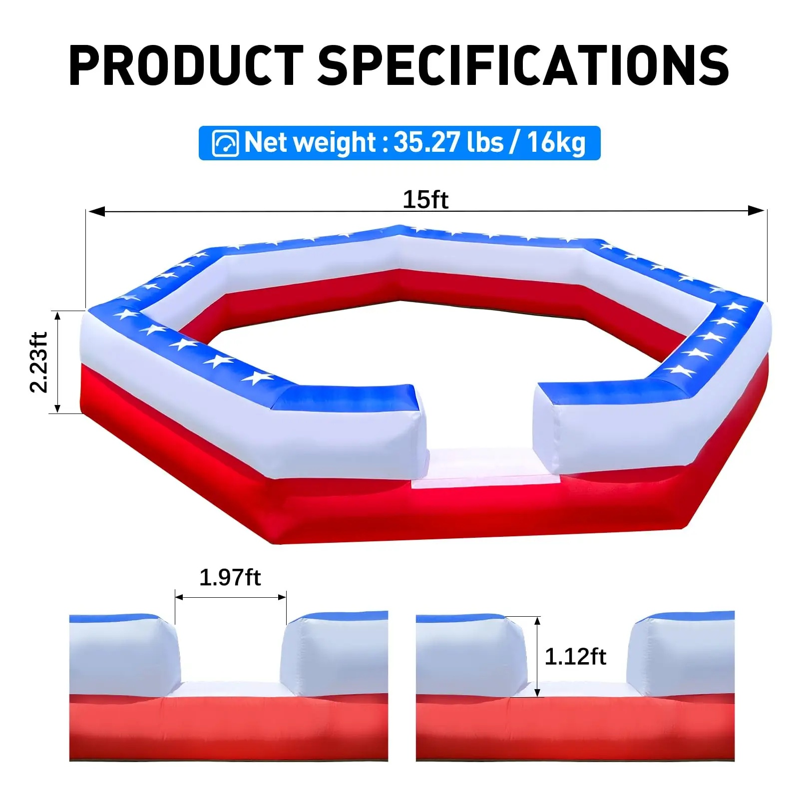 15FT Portable Interactive Inflatable Air Gaga Ball Pit for Sports Games ...