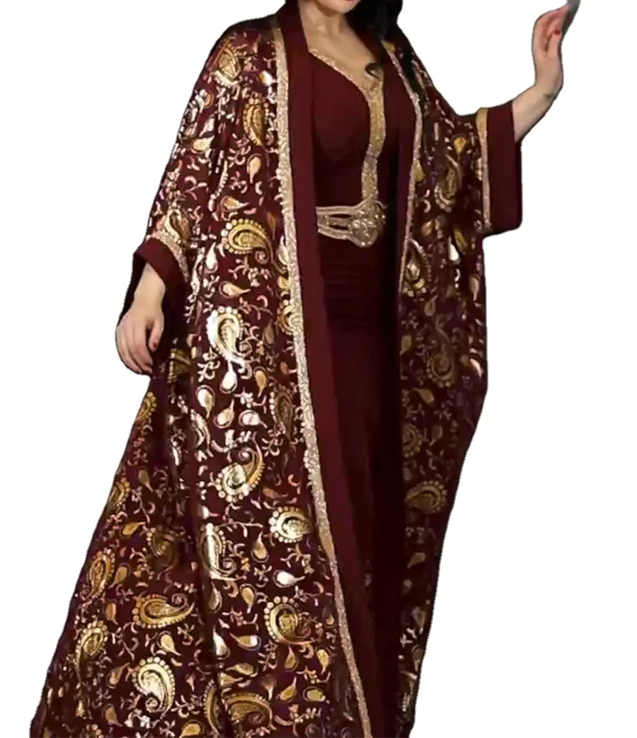 Islamic Arabic Dress Malaysian Muslim Robe Gold Two-piece Dress - Buy ...