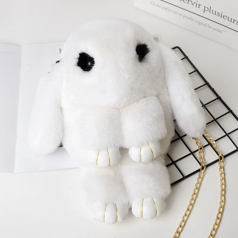 Cute Animal Rabbit Plush Handbag Kawaii Faux Rabbit Fur Bunny Purse for ...