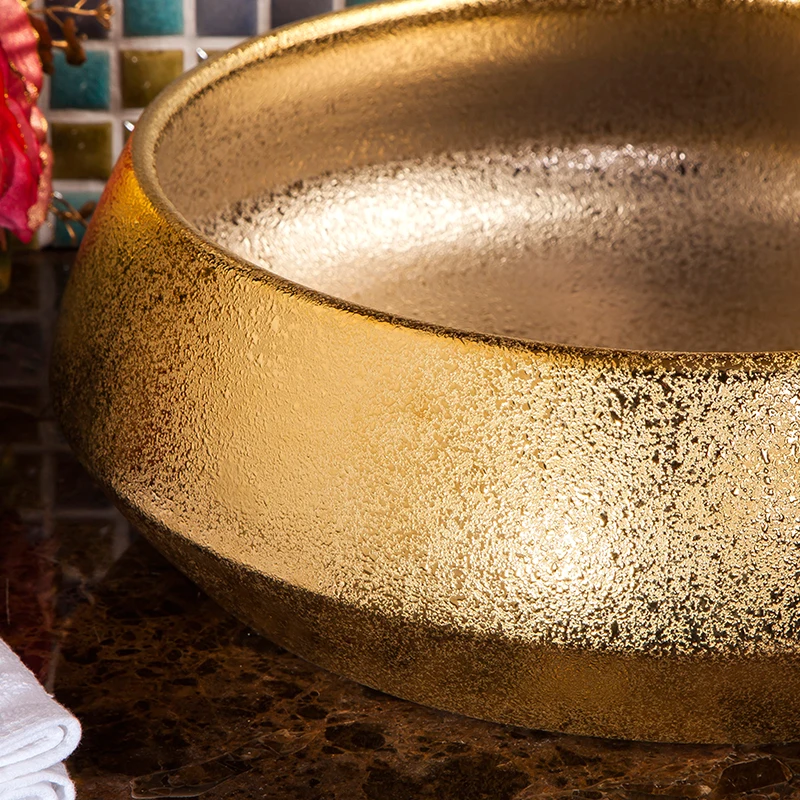 Traditional Golden Chinese Cloakroom Counter Top Porcelain Wash Basin