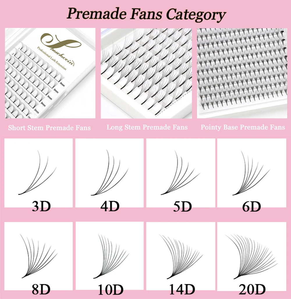0.05 0.07mm Pointy Base Premade Volume Fan Lashes 6D 8D 10D 20D Pre ...