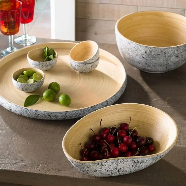 Egg-shell Inlaid Black And White Bamboo Serving Bowl Set - Buy Bamboo ...