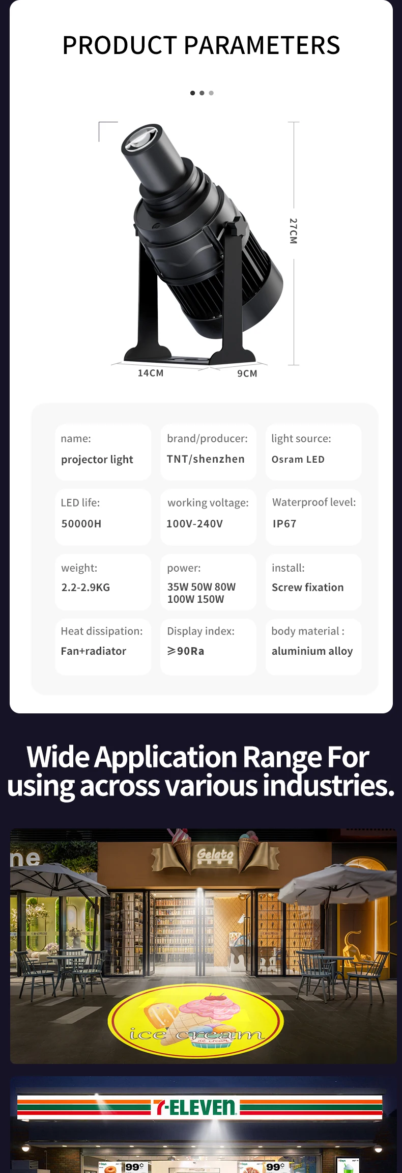 Custom Gobo Projector - Full Color RGB Advertising LED Lights