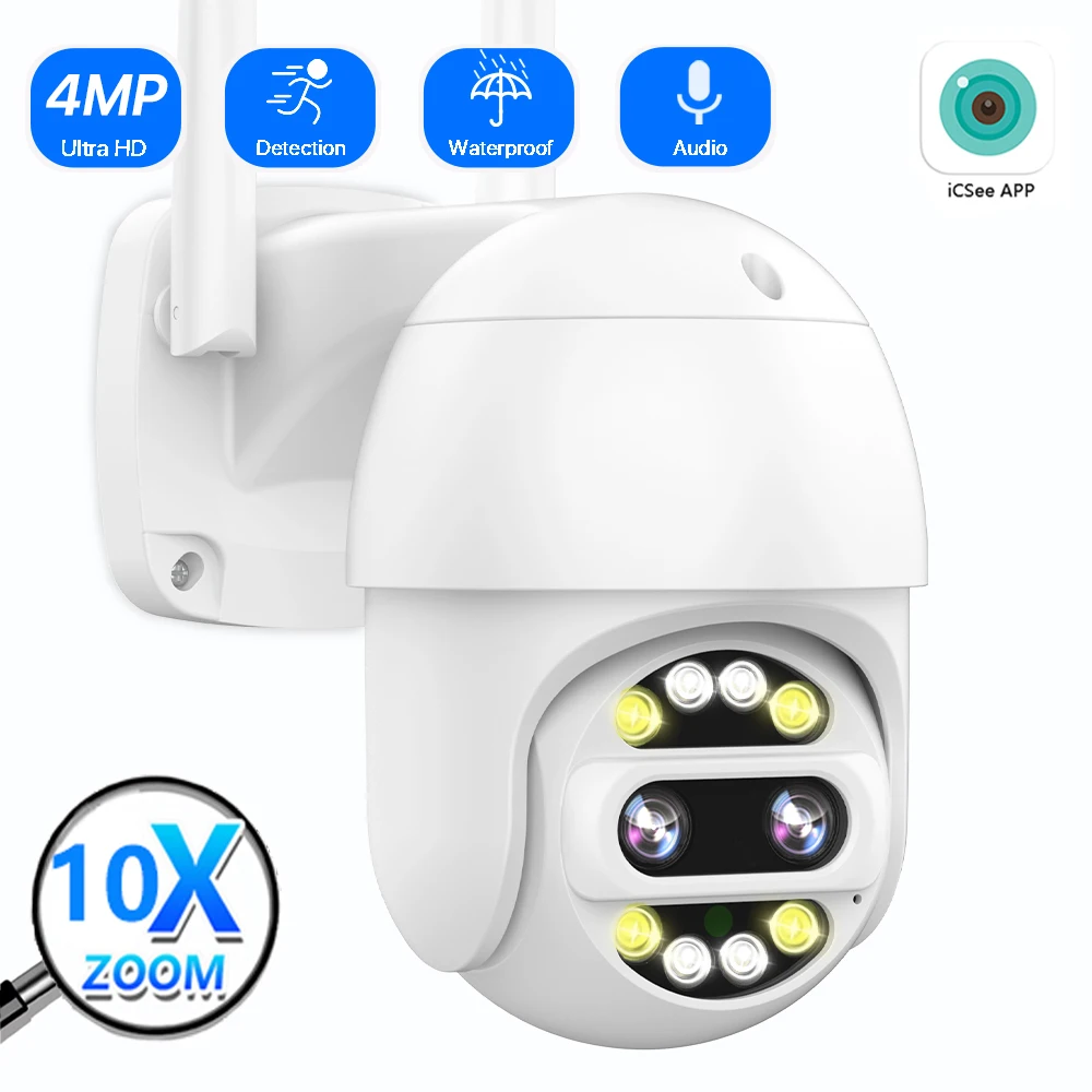 全彩10X 4MP Icsee智能双镜头网络Wifi IP安全无线PTZ摄像机| Alibaba.com