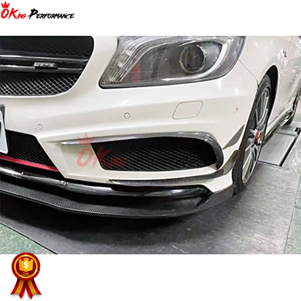 Amg Style Carbon Fiber Front Bumper Canards For Mercedes-benz A-class ...
