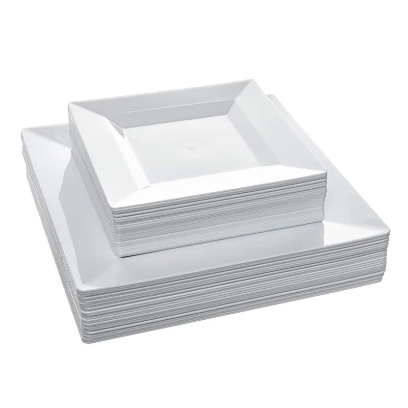 White Square Disposable Plates,Heavy Duty Plastic Party Plates for ...
