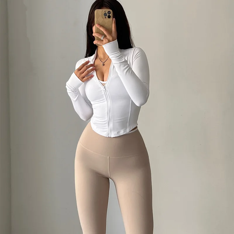 Fitness Women's Slim Long Sleeves Fit Lightweight Jackets Full Zip-up Yoga Sports Running Jacket ...