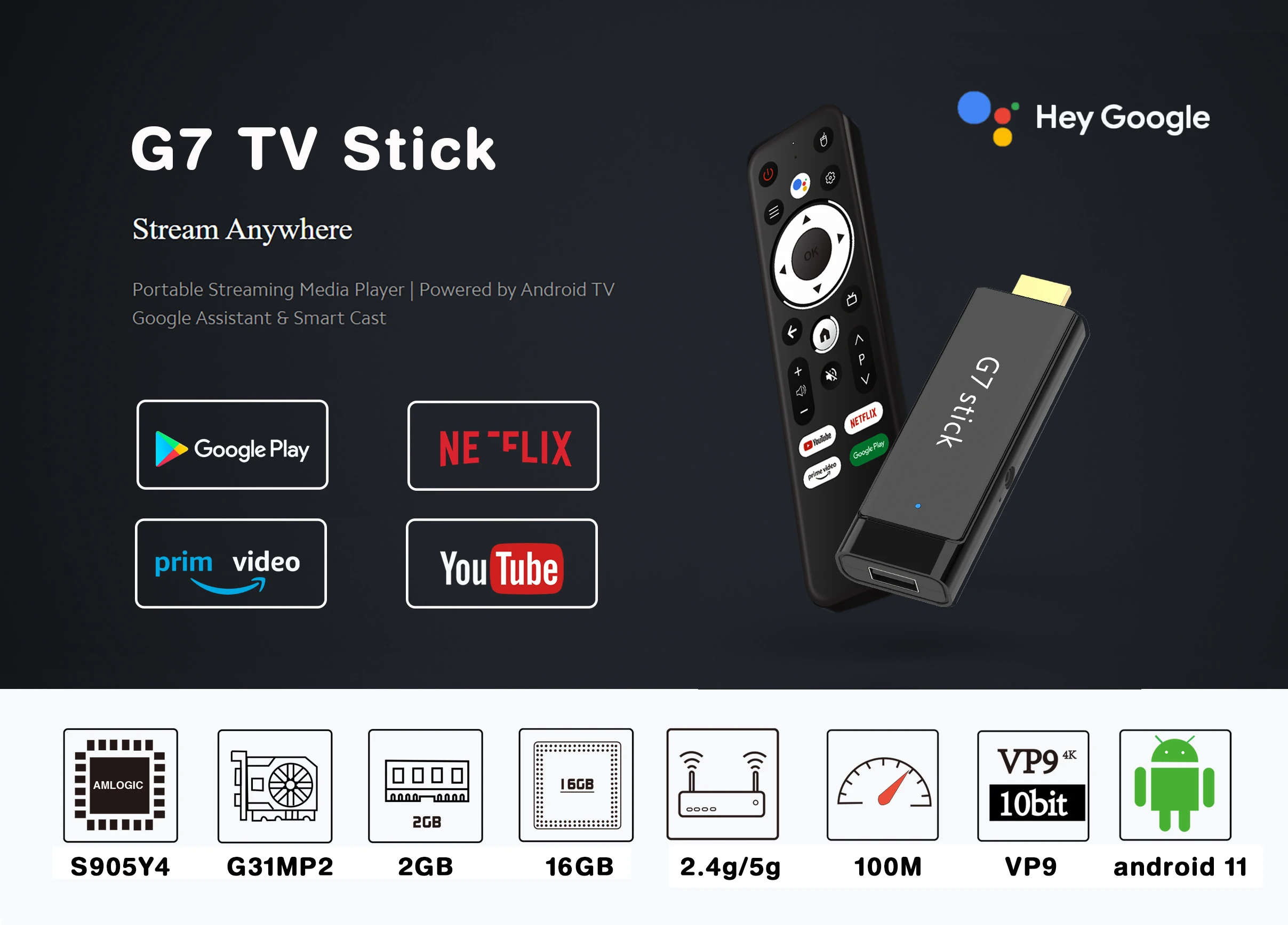 G7 Stick Android ATV Dongle 4K - Smart TV Solution