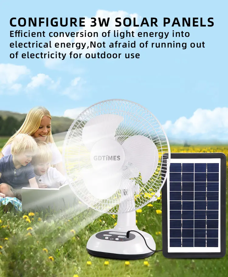GDTIMES 12 Inch Solar Table Fan - Quiet, Efficient Cooling