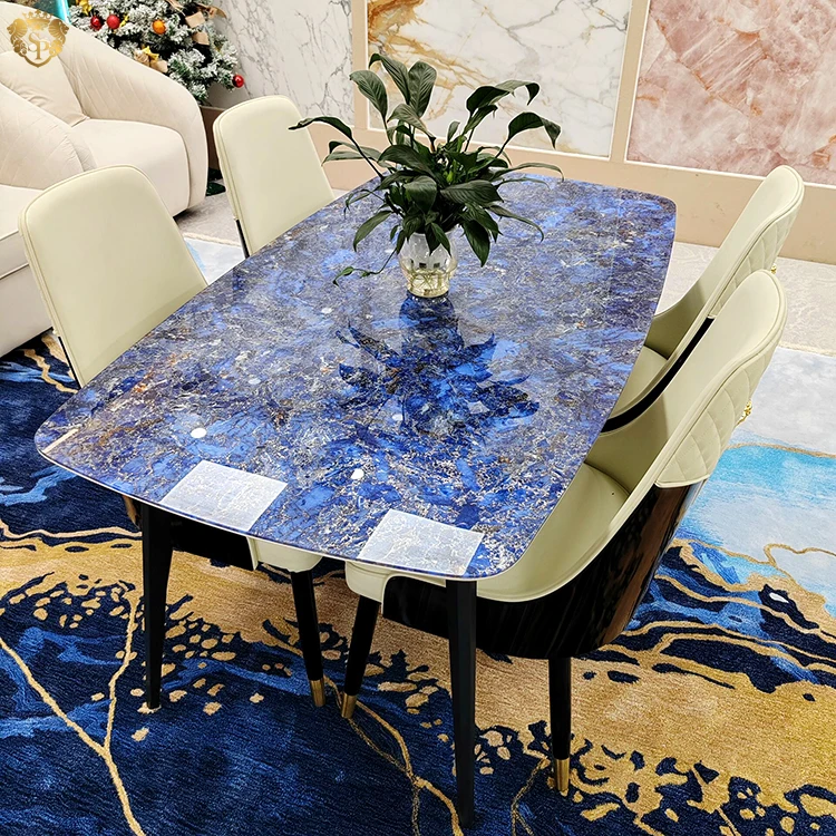 Modern Hotel Dining Room Table Set 6 Seater Luxury Home Furniture Gold ...