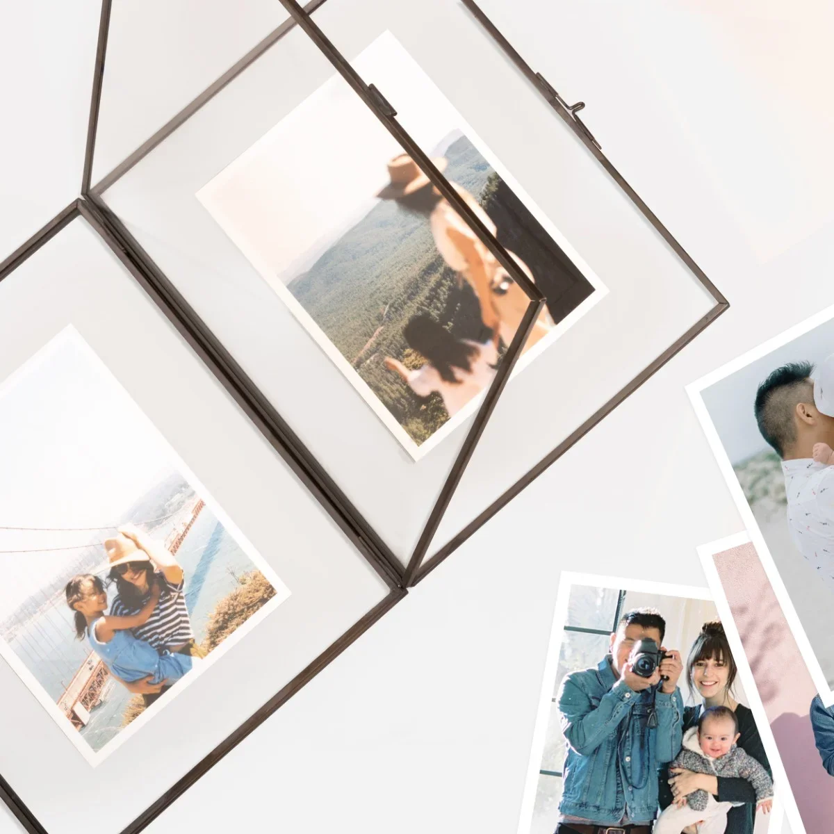 Hot Antique Brass Recycled Glass Folded Double Photo Frame For Home ...