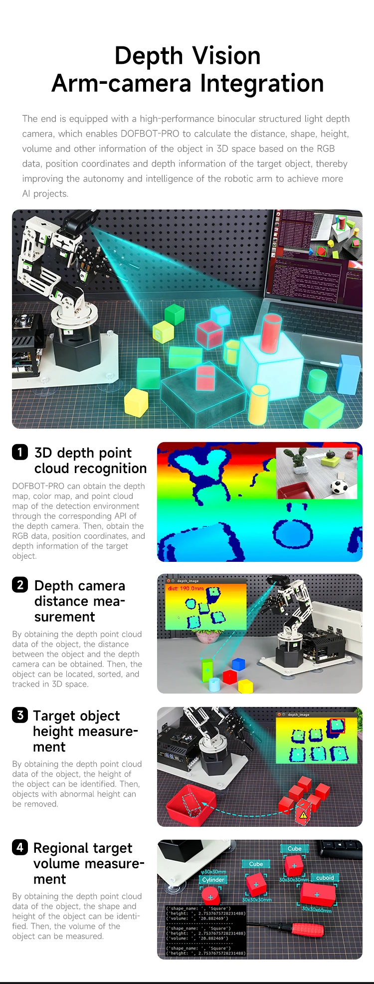 DOFBOT Pro 3D Depth Camera Vision Robotic Arm for Jetson NANO