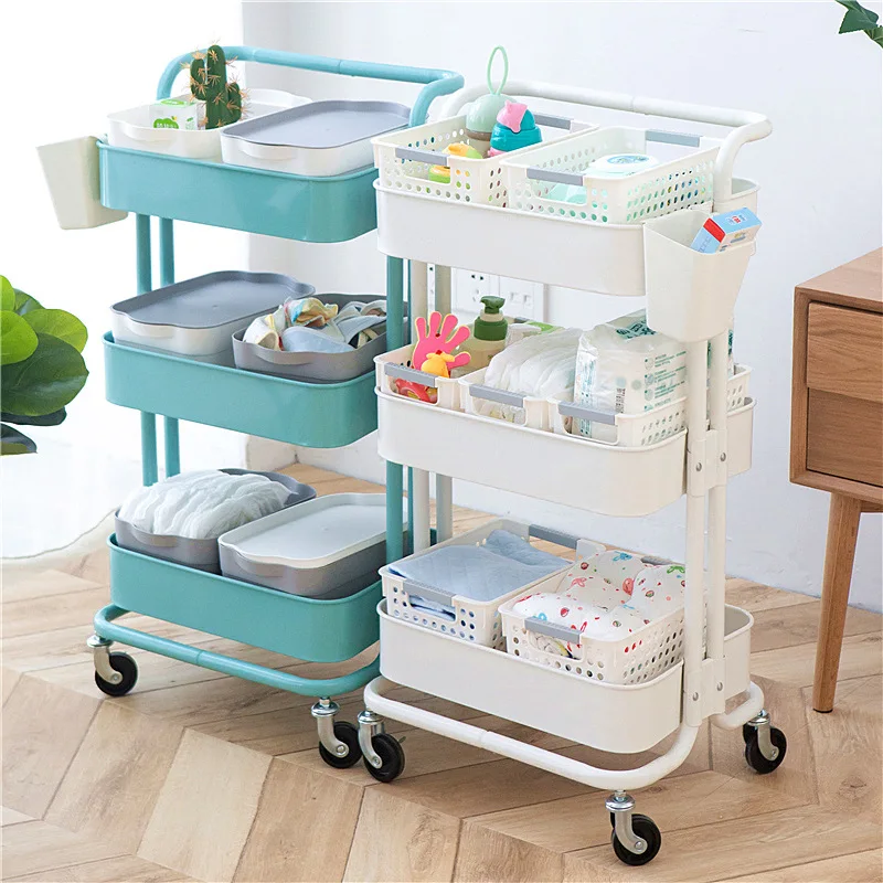 3 Layer Movable Kitchen Storage Organizer Metal Rolling Trolley Cart ...