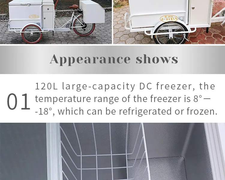 O-NOBLE Ice Cream Bike - Mobile 120L Freezer for Summer