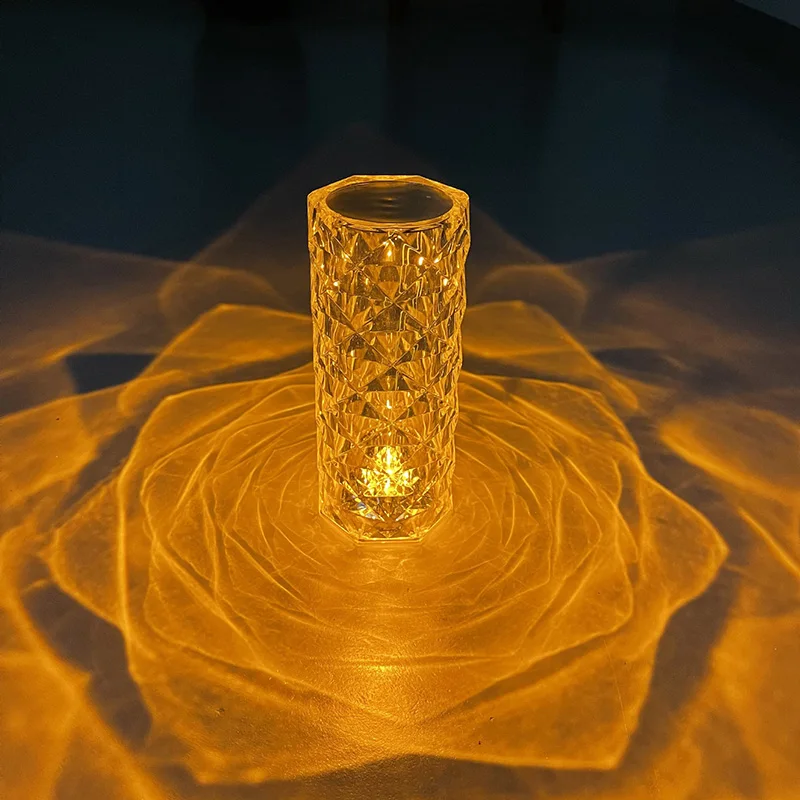RGB LED Crystal Rose Table Lamp Diamond 16 Colors Touch Switch Rose ...