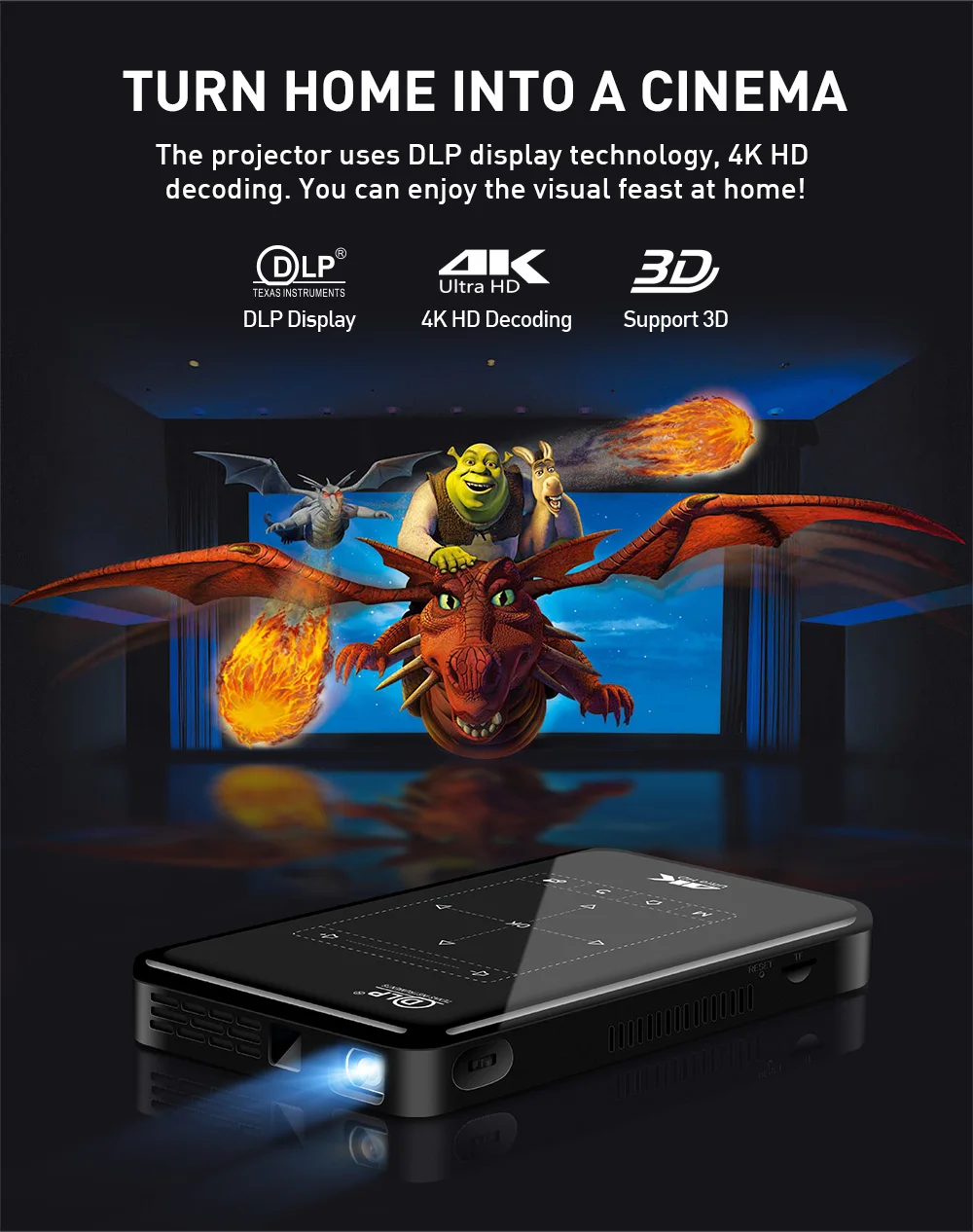 Mini Projector P8 DLP 1080p - Smart Android Wifi BT Quad Core