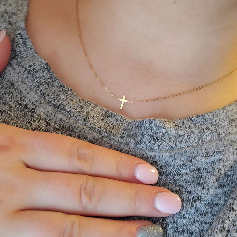 Dainty 18K Gold Plated Tiny Chain Cross Necklace Jewelry for Women