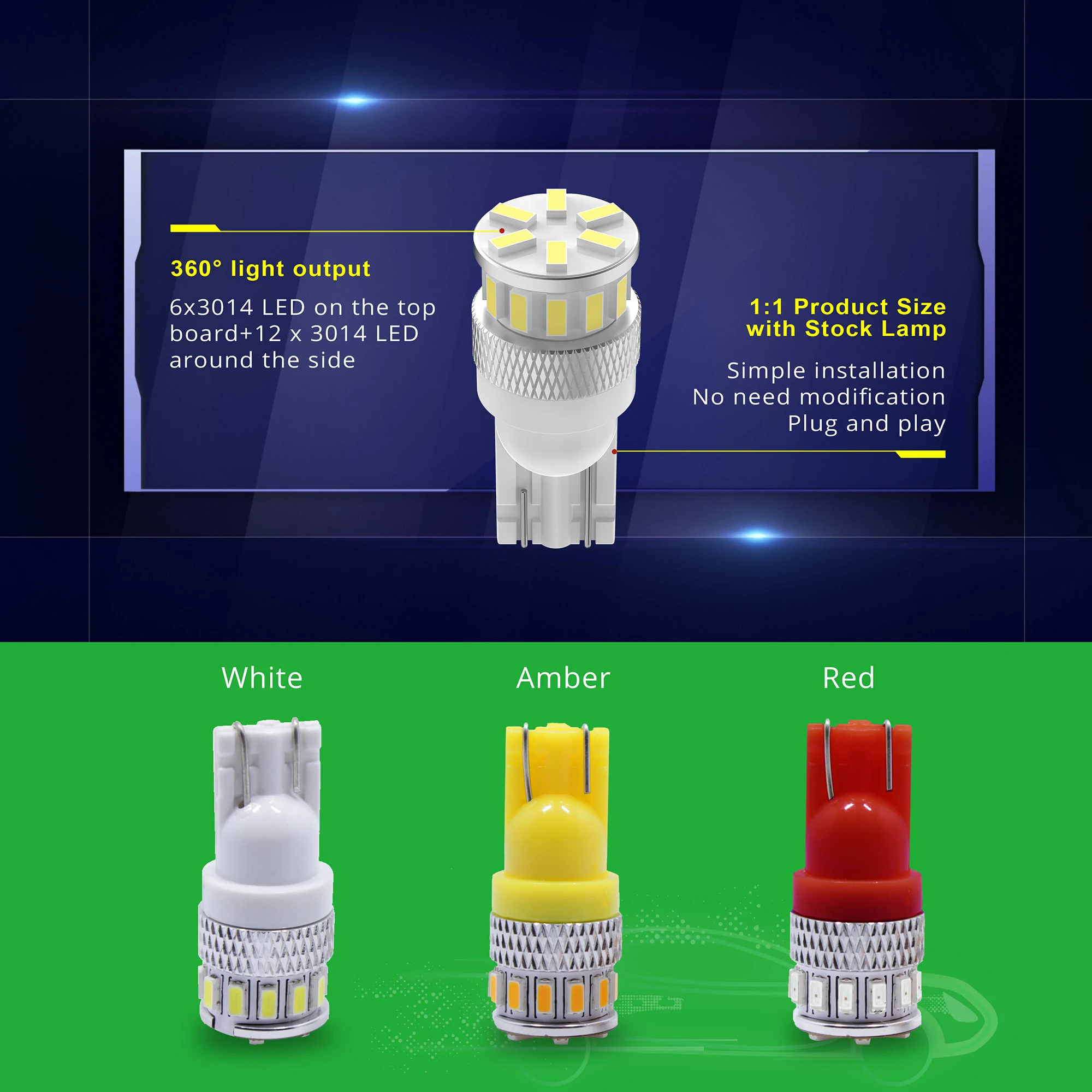 T10 Wedge 168 194 W5w Led Bulbs 3014 18smd White For Car License ...