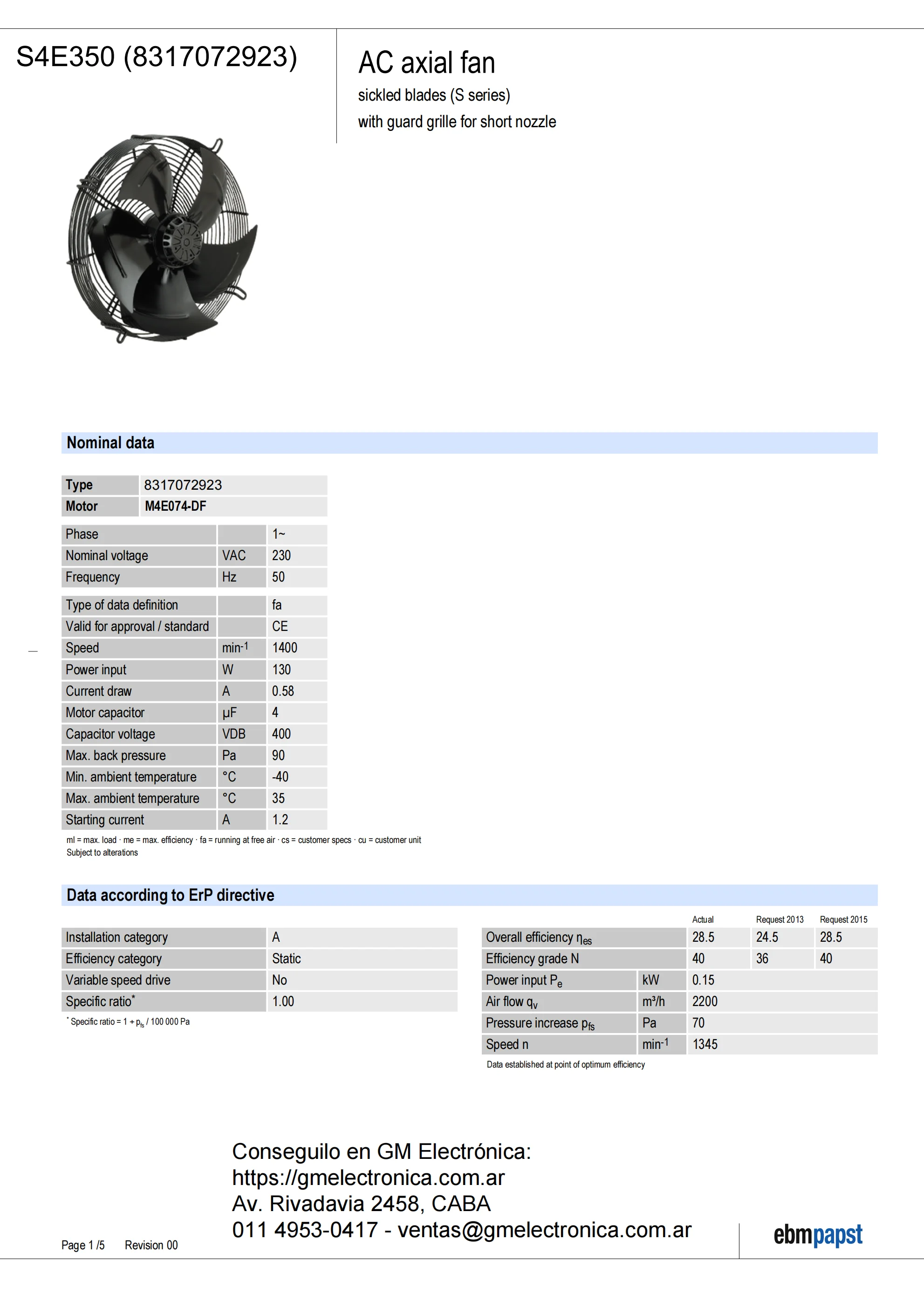 Ebmpapst S4e350 8317072923 230v 1400rpm 350mm Ip54 Cold Storage ...