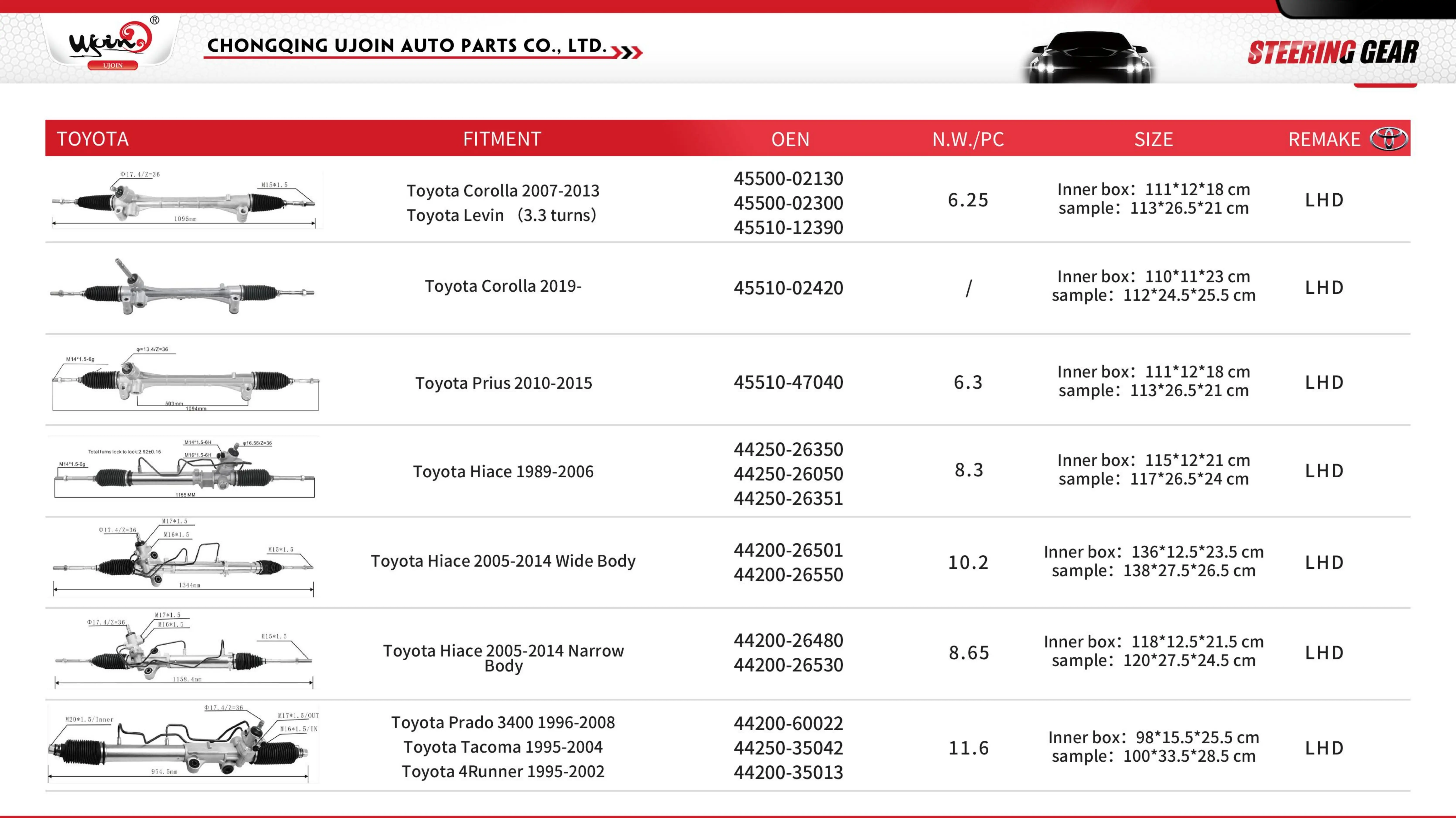 Ujoin Power Steering Rack for TOYOTA Corolla Camry Probox Hiace Bus ...
