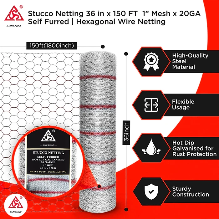 Stucco Reinforcing Mesh - Durable Hexagonal Wire Netting