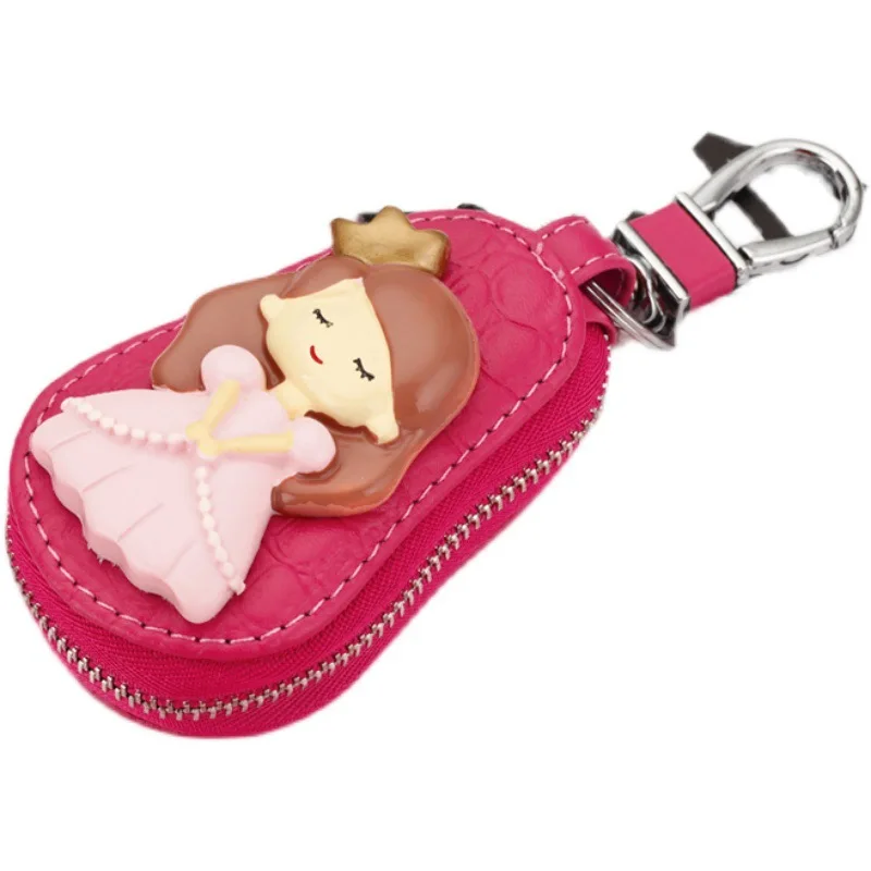 2023 High-grade Leather Cute Cartoon Cute Car Key Bag Lady Key Ring ...