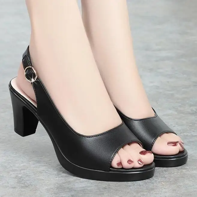 Summer Black PU Slingback Peep Toe Stiletto High Heel Sandals for Women