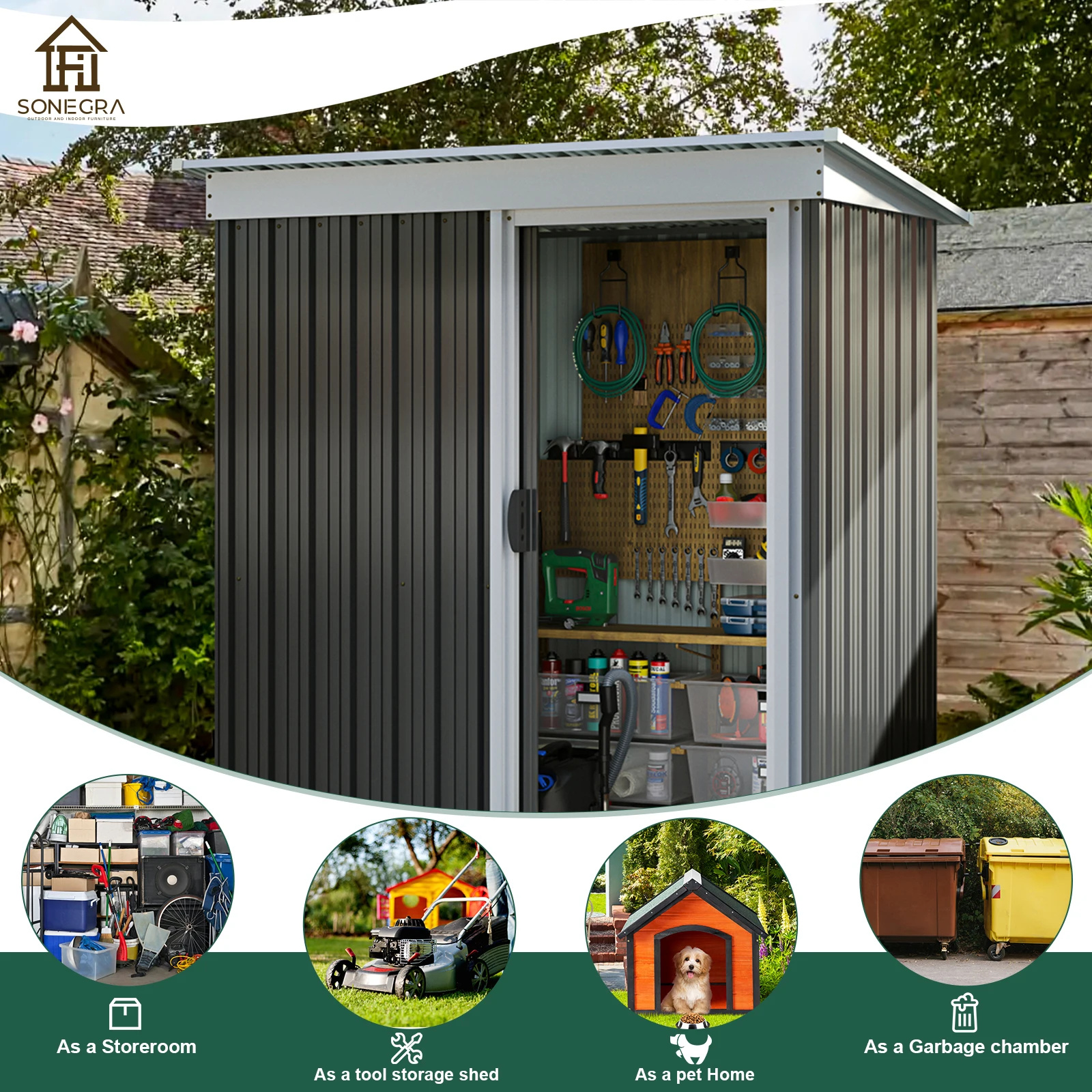 Outdoor 3*5ft Corrugated Galvanized Metal Garden Shed For Gardening ...