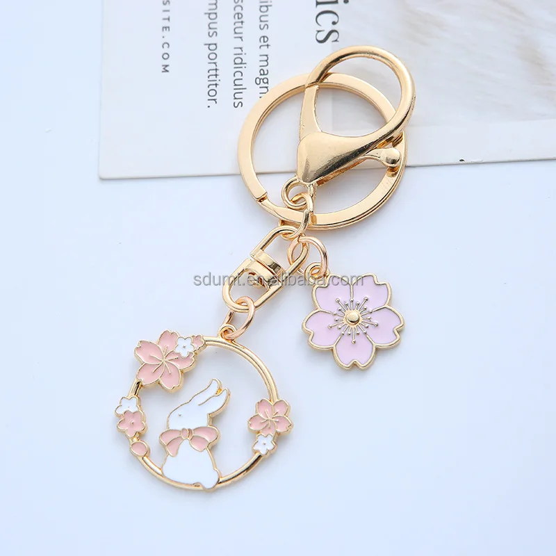 Hot Sale Cute Animal Pink Flower Cat Rabbit Keychain Fashion Metal ...