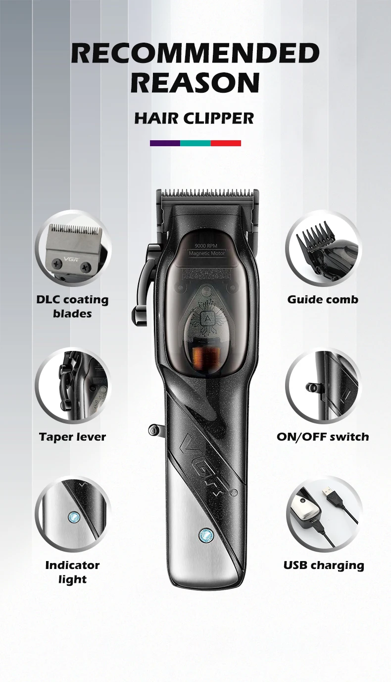 VGR V-002 Hair Clipper - 9000RPM Magnetic Motor Salon Quality