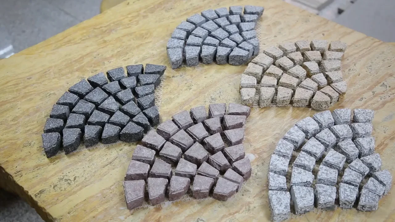 Hzw-66 White Grey Granite Meshed Fan Shape Paving Stone Driveway Paving ...