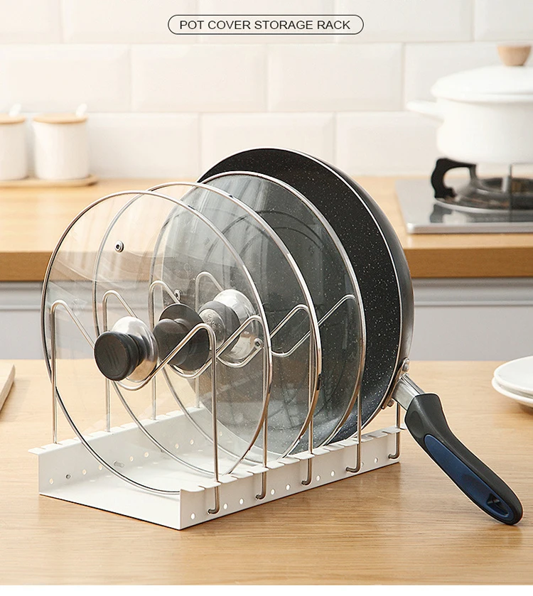 Plate Storage Rack Pot Cover Storage Rack Adjustable Kitchen Cutting ...